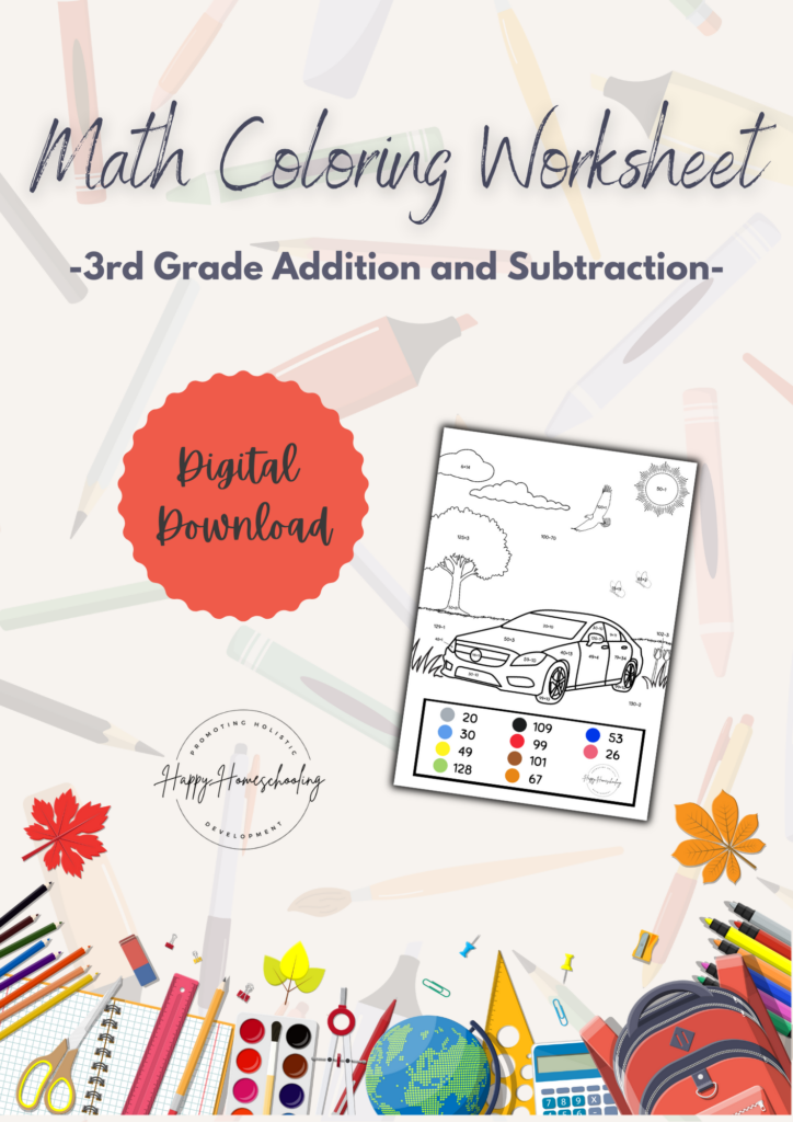Math Coloring Worksheet for 3rd grade – Happy Homeschooling